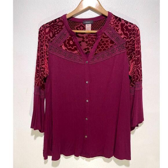 Cocomo | Tops | Cocomo Blouse Vtg Y2k Shirt Velvet Burgundy Red Witchy ...